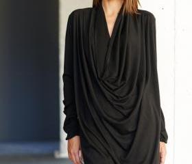 Black Drape Tunic / Reversible Black Dress / Long Sleeves Tunic Top ...
